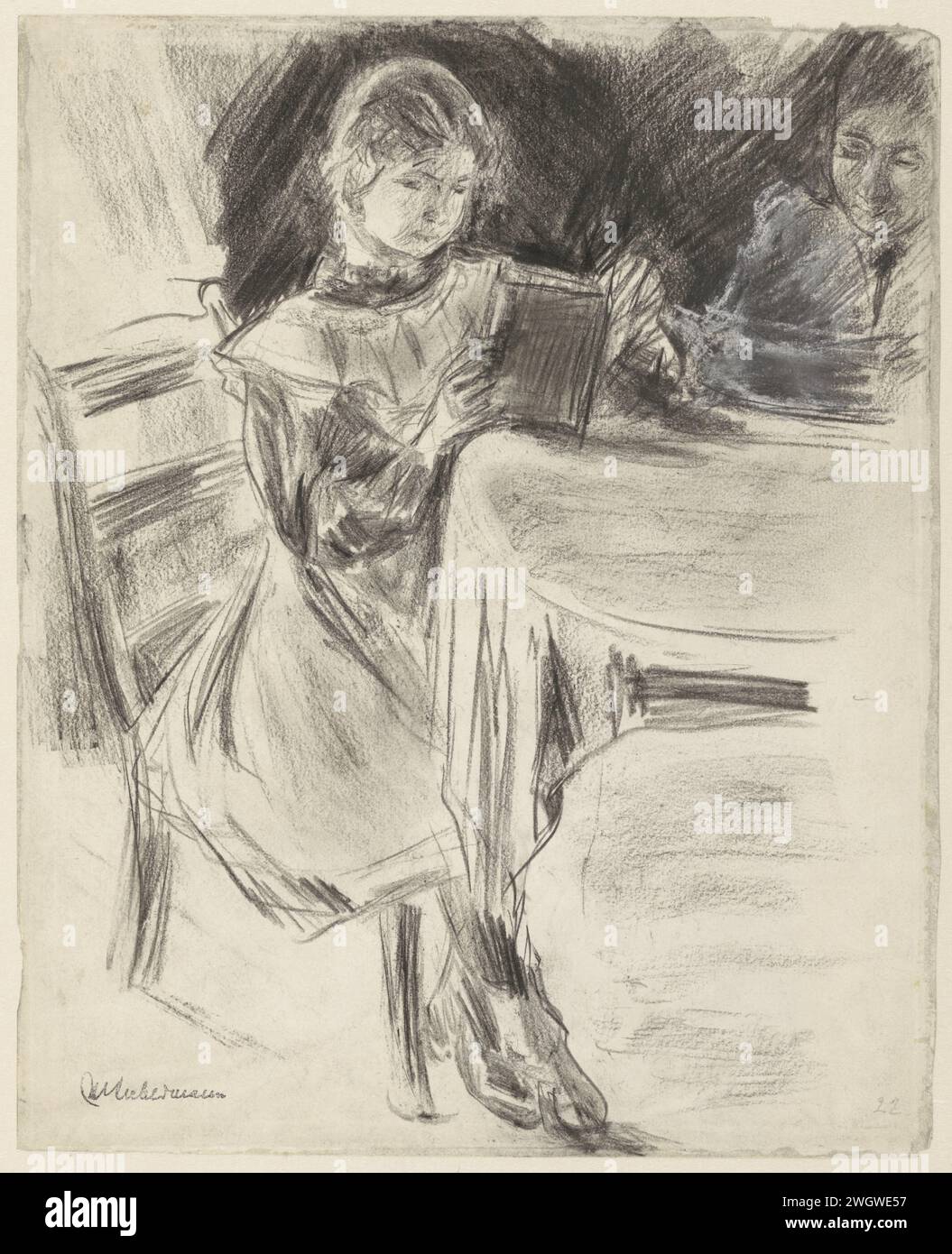 Daughter and wife of Max Liebermann, reading at a round table, Max ...