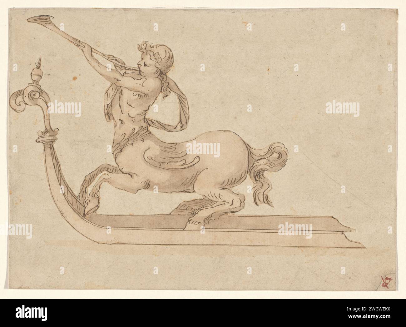 Design for a sled in the form of a horn blowing centaur, anonymous, c ...