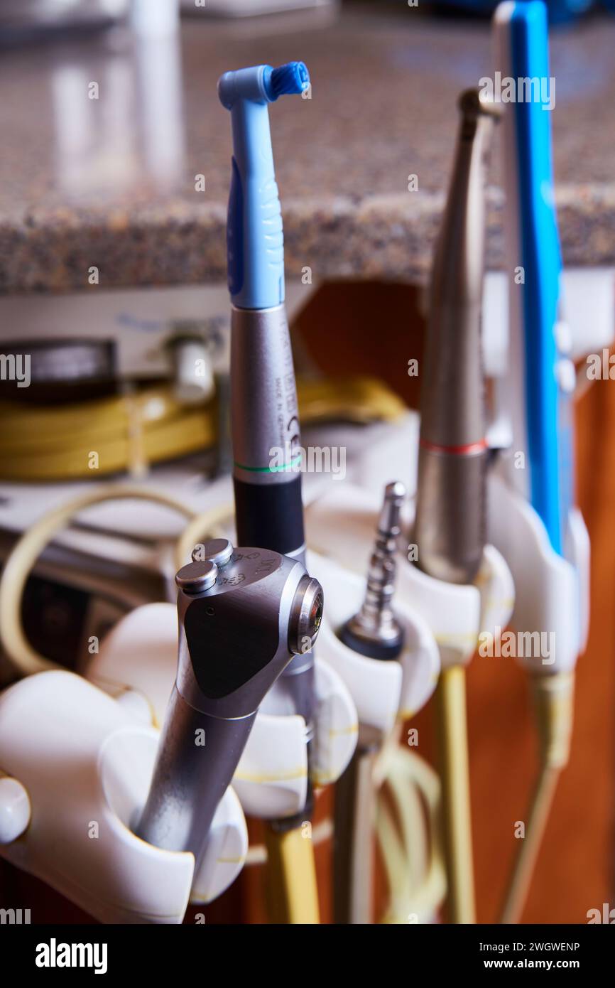 Dental Handpieces in Clinic Setting - Close-Up View Stock Photo - Alamy