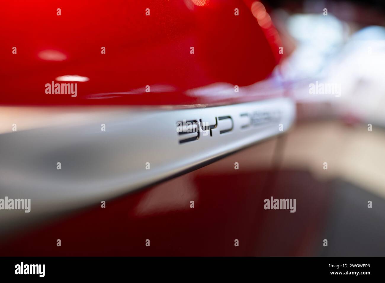 part of rear red BYD ATTO 3 Car with logo, Electric Vehicle Chinese BYD ...