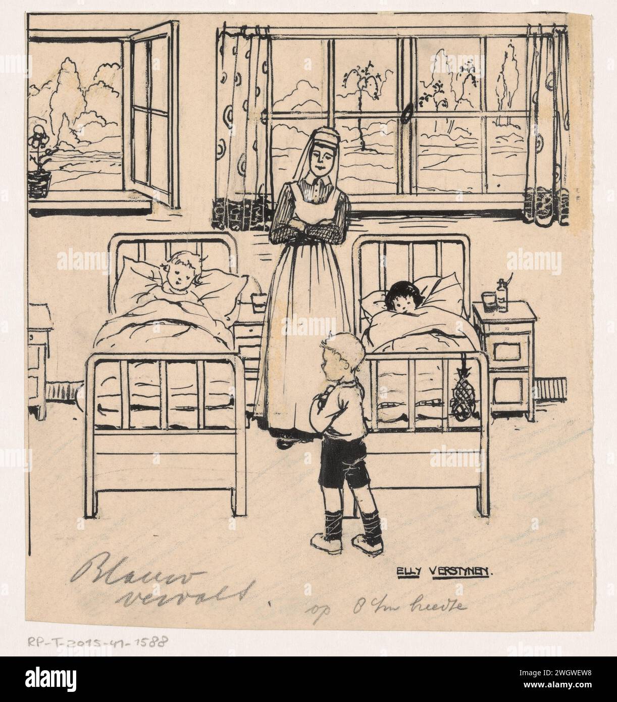 Sister in a infirmary, Elly Verstijnen, c. 1900 - c. 1930 drawing Two ...