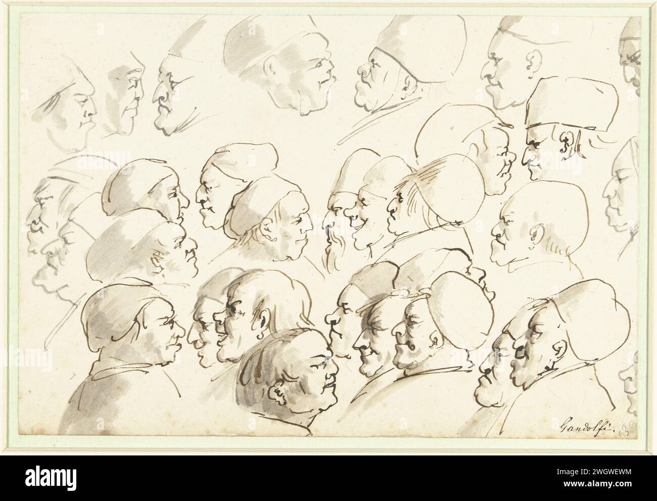 Sketch sheet with caricatures, Gaetano Gandolfi, 1744 - 1802 drawing ...