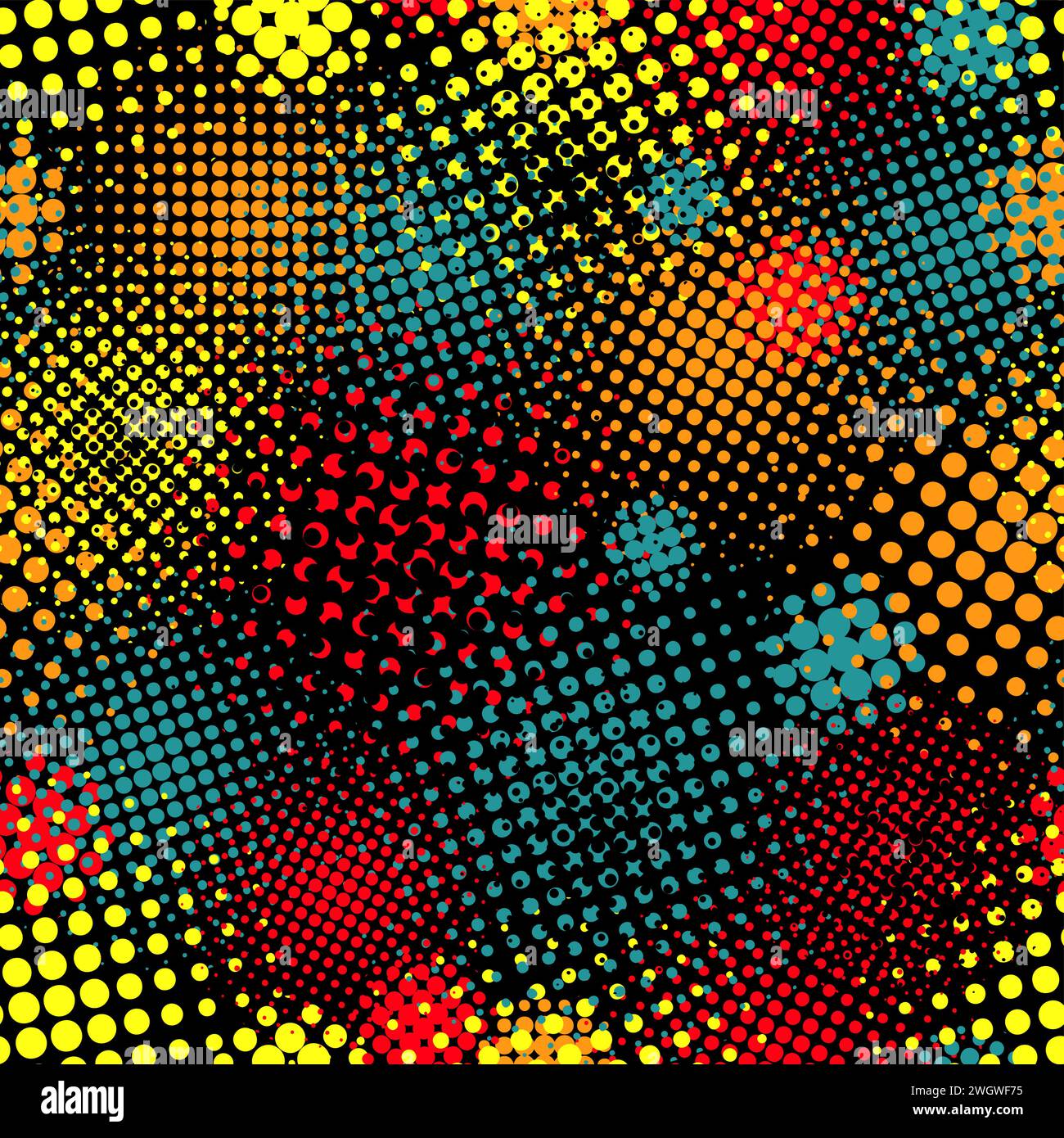 Seamless pattern of colored dots on a dark background. hand drawing ...