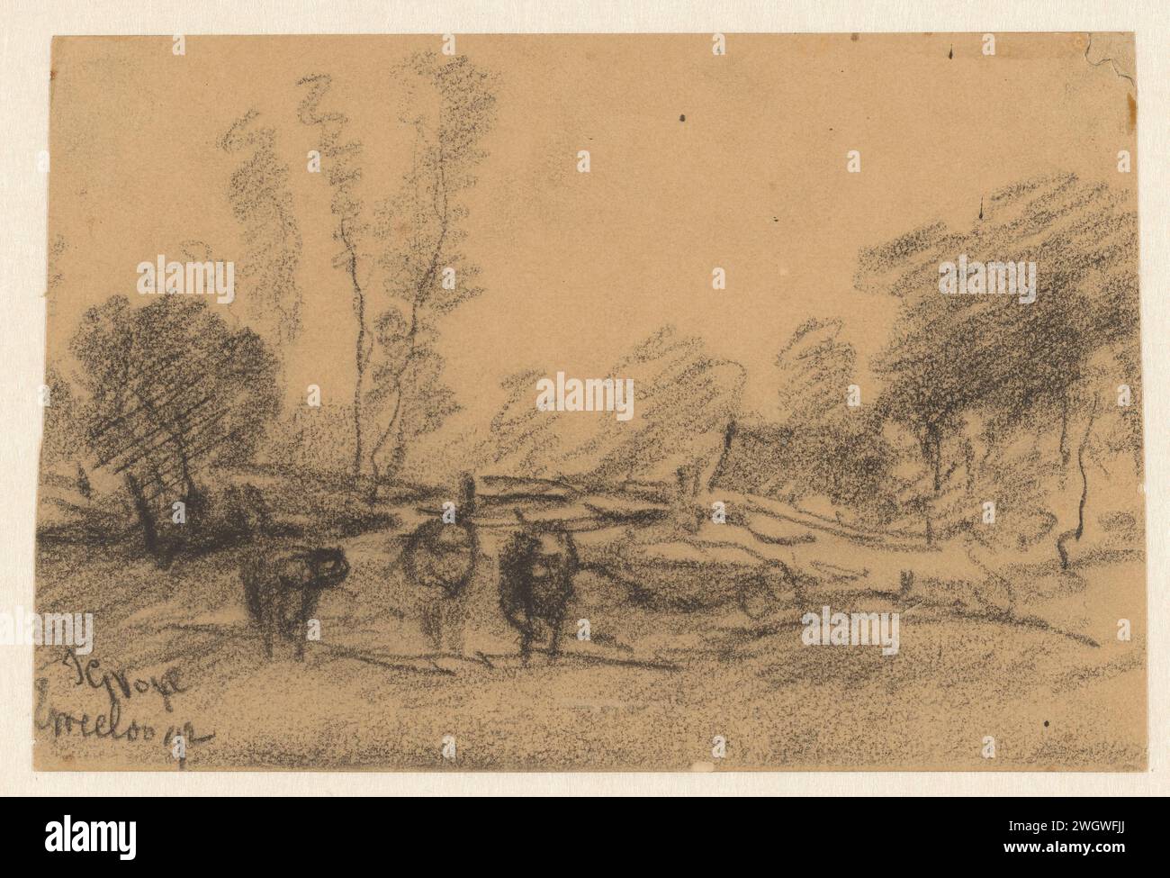 Landscape near Zweeloo, Johannes Gijsbert Vogel, 1892 drawing Zweeloo ...