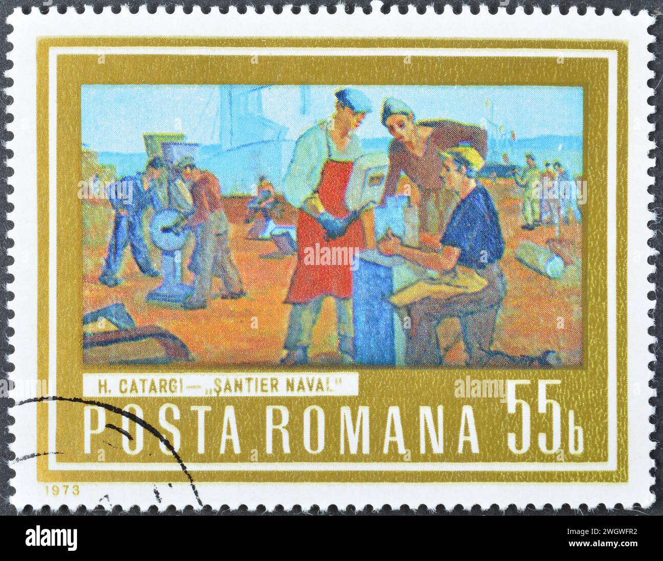 Cancelled postage stamp printed by Romania, that shows painting ...