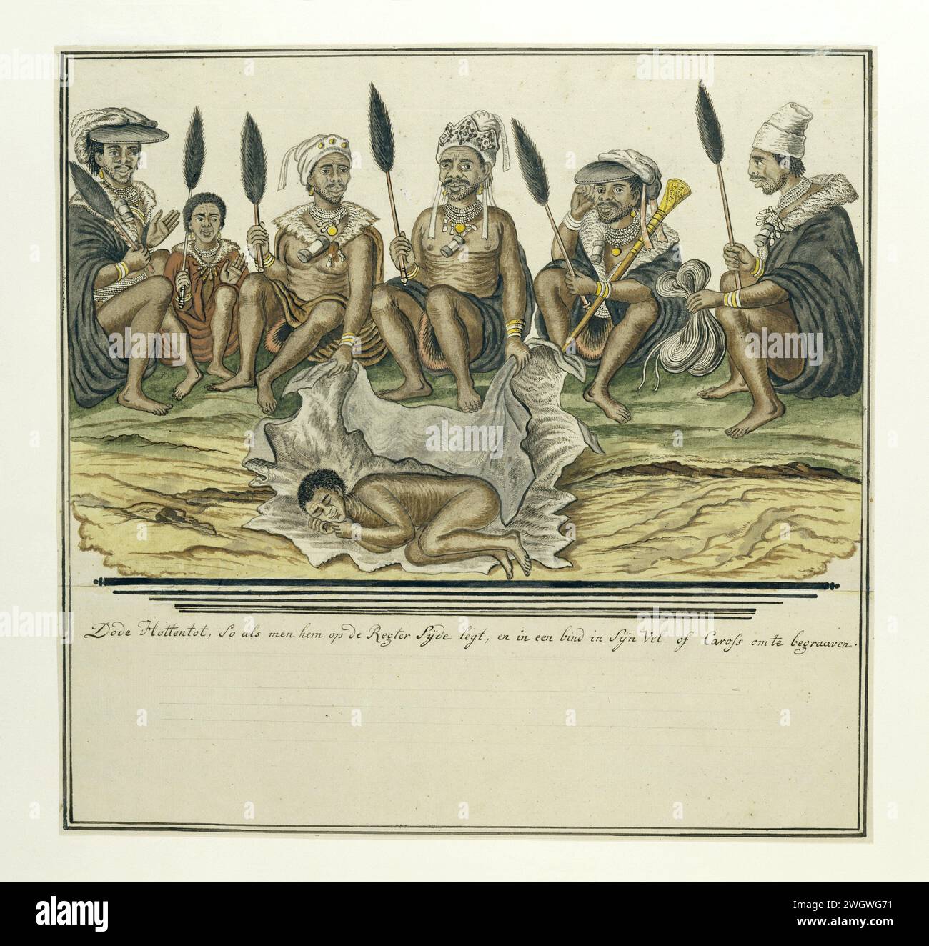 Burial of a Khoikhoi man, with spectators, 1777 - 1786 drawing paper ...