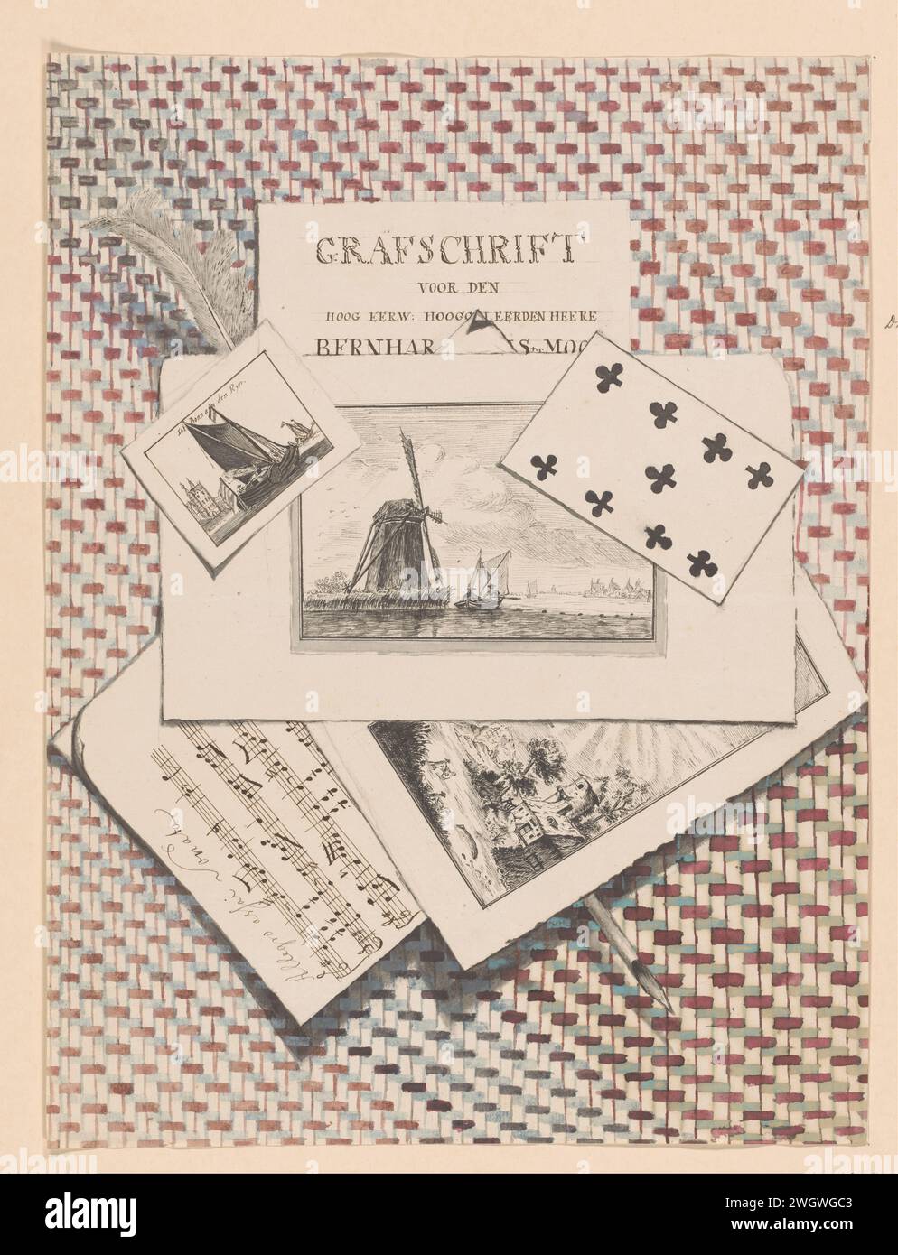 Deceiver with prints, a grave, magazine music, playing card and ferry ...