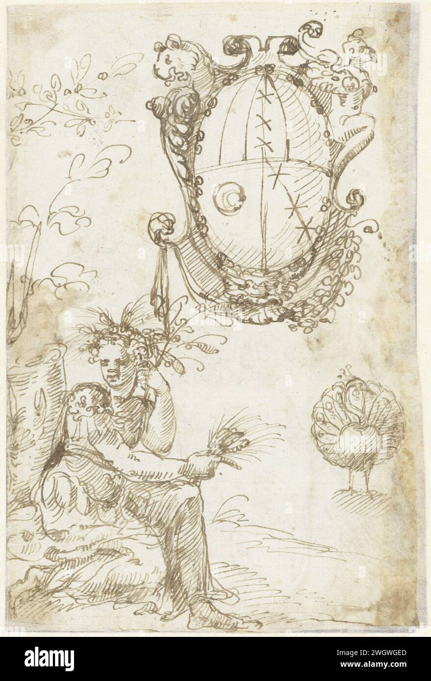 Woman with Korenaren, a showing -off peacock and a family crest in ...