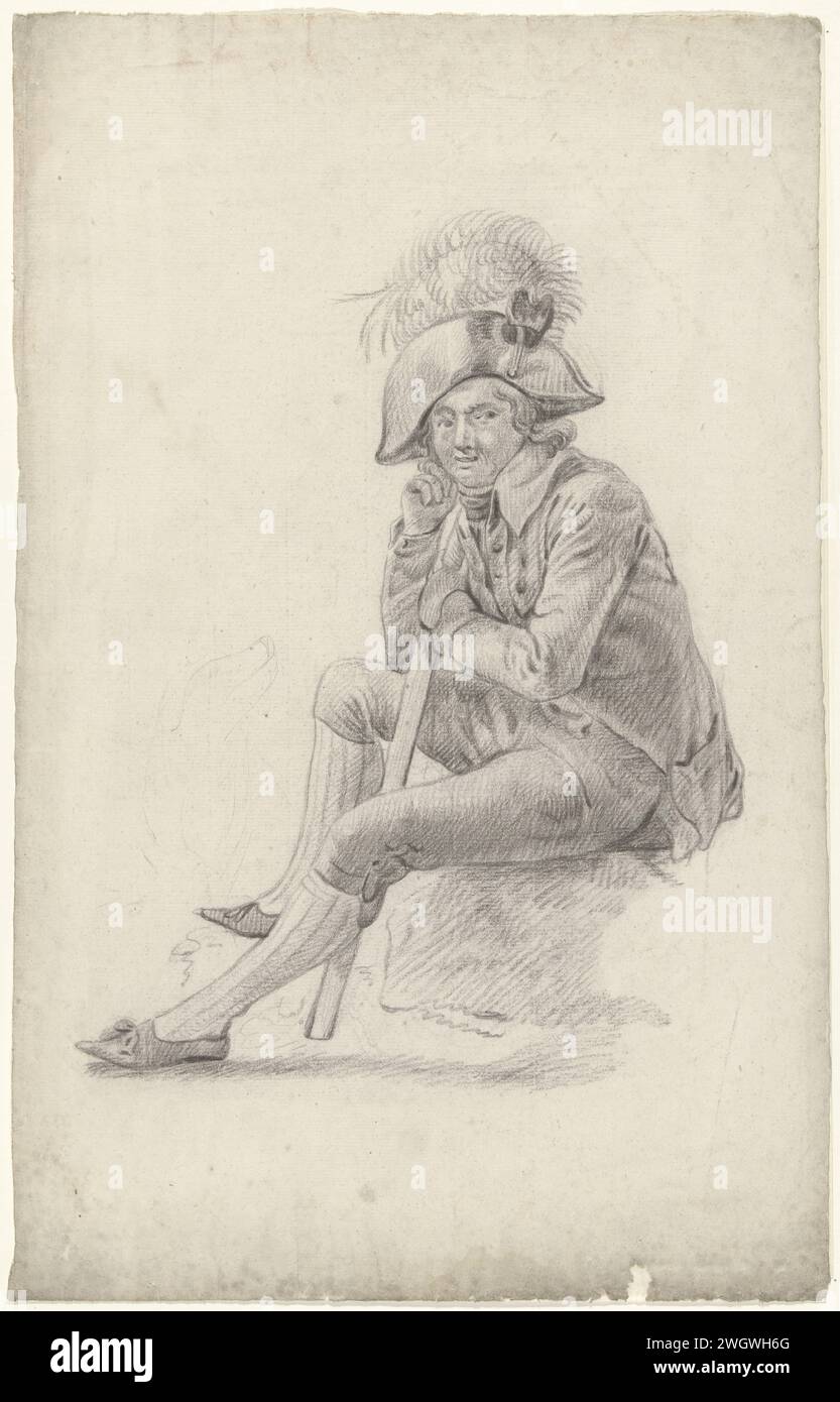 Sitting man with stab and stick, to the left, anonymous, 1700 - 1800 ...