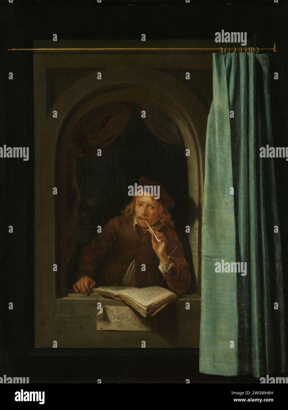 Man Smoking a Pipe, Gerard Dou, c. 1650 painting Pipping man, leaning ...