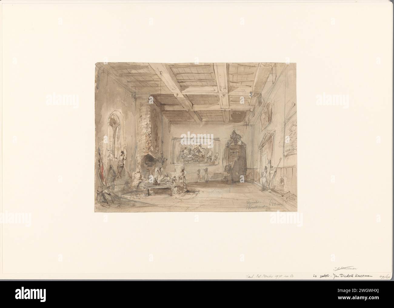 Interior of large room with paintings, a map of Venice and Weapons, Jan ...