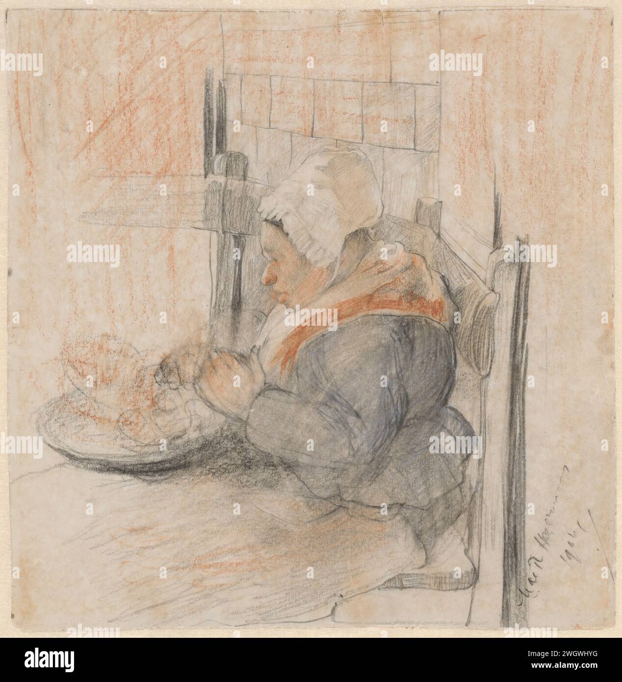 Farmers' woman at the table, Marie de Roode-Heijermans, 1904 drawing ...