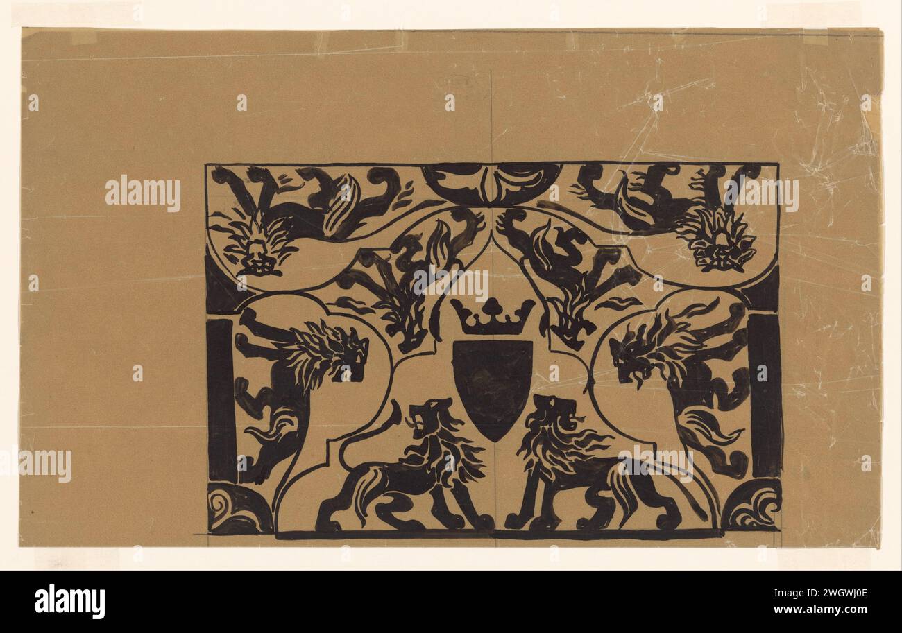 Ornamental design with Lions, Carel Adolph Lion Cachet, 1874 - 1945 drawing tracing paper ...
