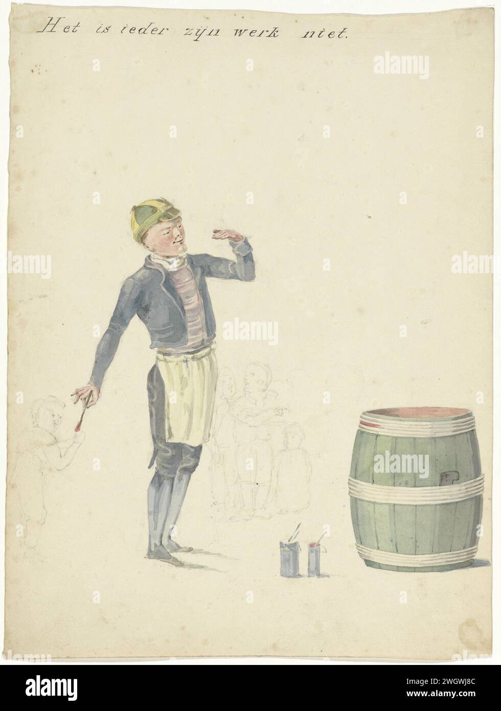 Schoolboy painting a ton, Pieter van Loon, 1811 - 1873 drawing paper ...