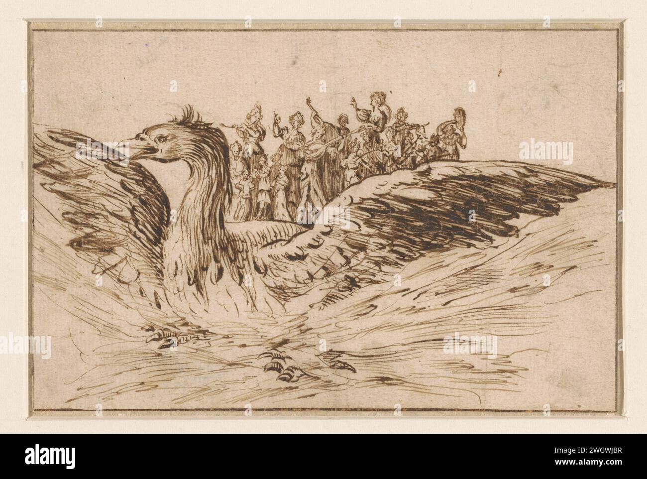 Musicians on the back of a large bird, Anonymous, After Jacques Callot ...