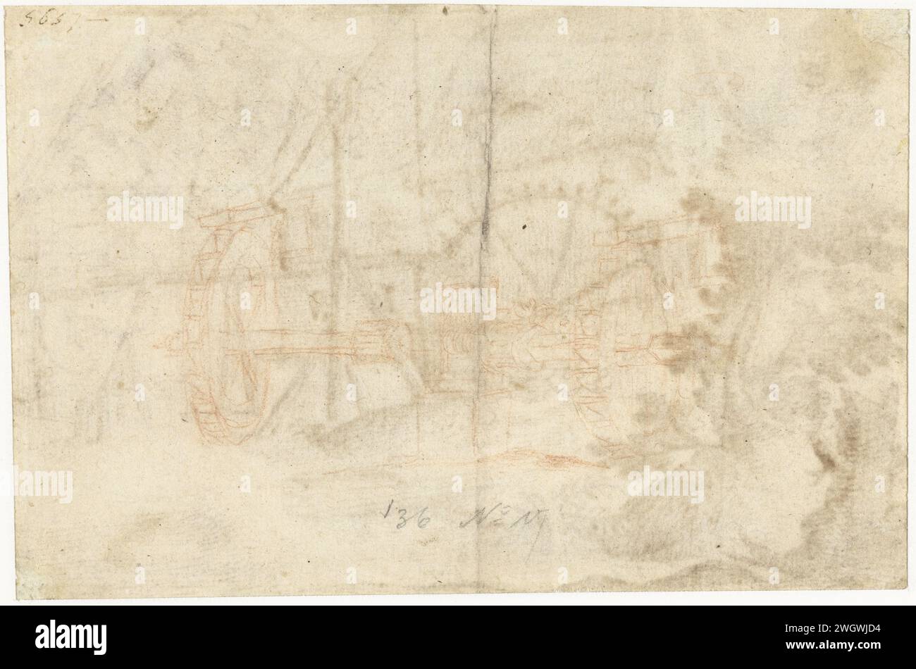 The wheels of a water mill, Anonymous, 1600 - 1699 drawing paper. chalk ...