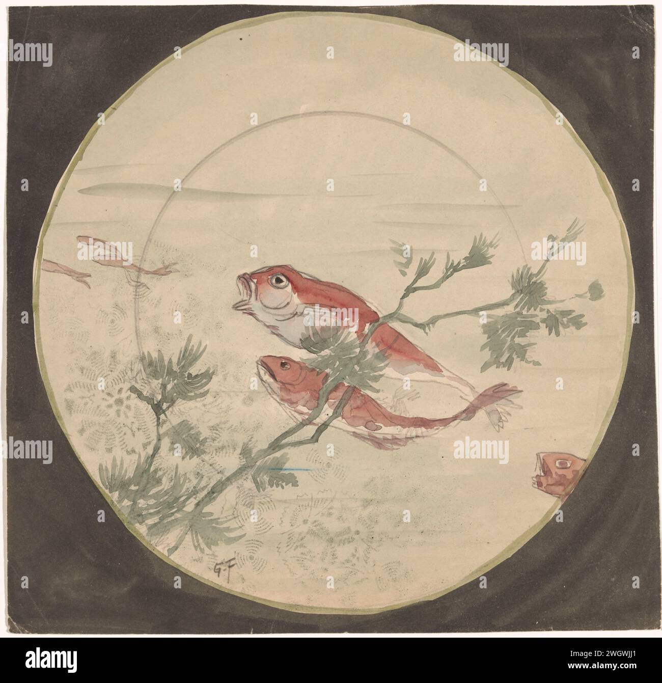 Design for a plate with red, swimming fish, Gustave Fraipont, c. 1875 ...