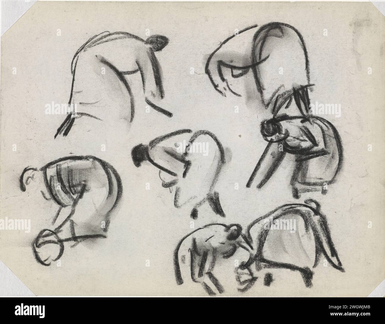 Study magazine with seven sketches of stooped potato harvesters, Leo ...