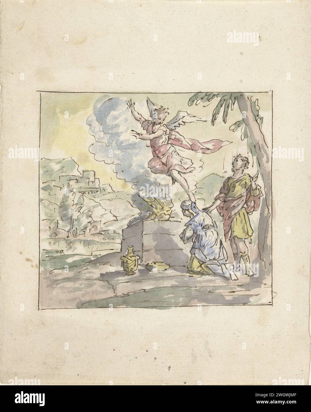 The sacrifice of Manoach, Elias van Nijmegen, 1677 - 1755 drawing ...