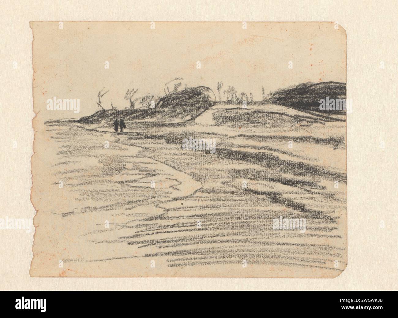 Landscape with Dijk, Willem Witsen, 1870 - 1923 drawing paper. chalk ...