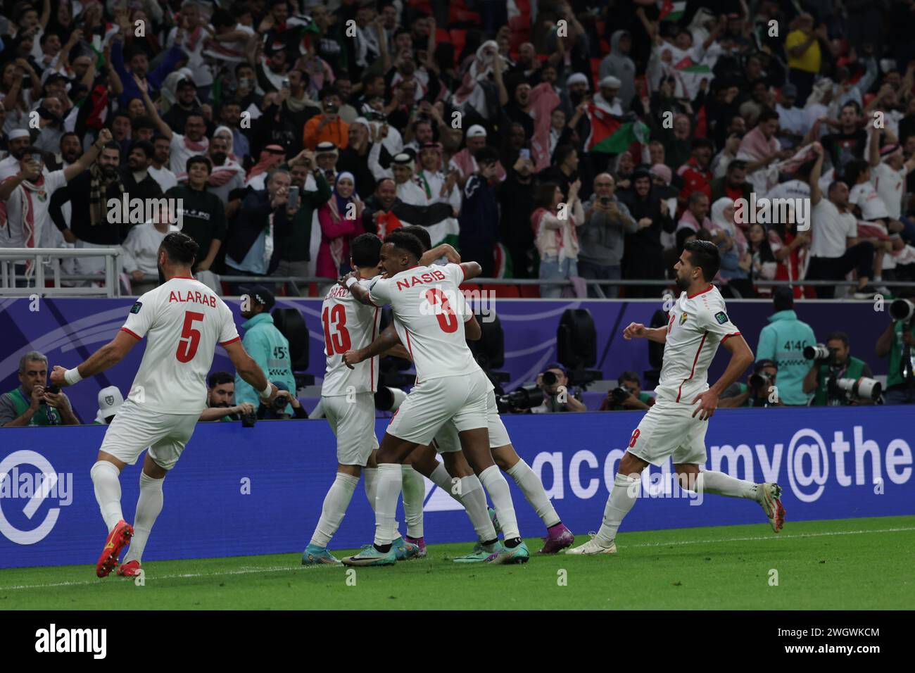 DOHA, QATAR - FEBRUARY 06: Yazan Al-Naimat, Musa Al-Taamari, Nizar Al ...