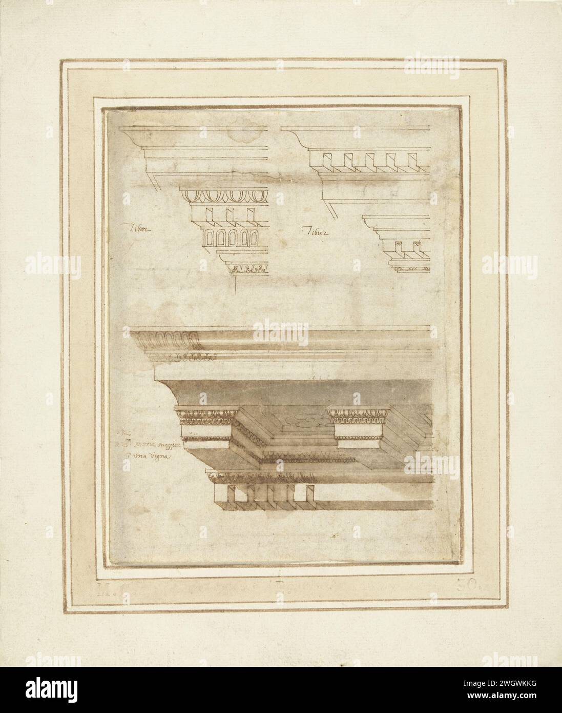 Three cornices, Anonymous, 1500 - 1599 drawing Italy paper. ink pen ...