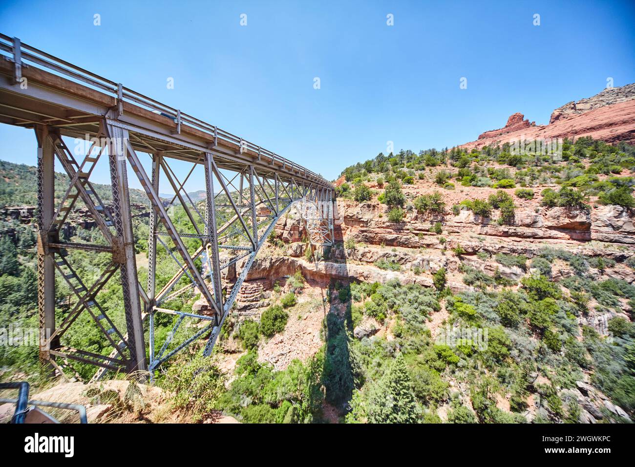 Steel Bridge Over Red Rock Canyon, Clear Sky - Sedona Desert ...