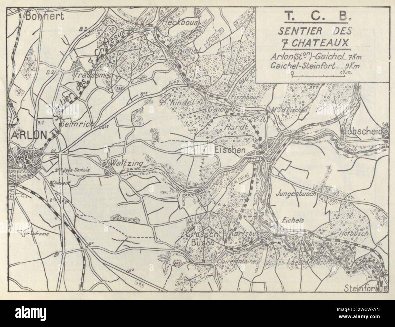 Arlon - Steinfort, map from Cosyn guides, Semois Valley Stock Photo - Alamy