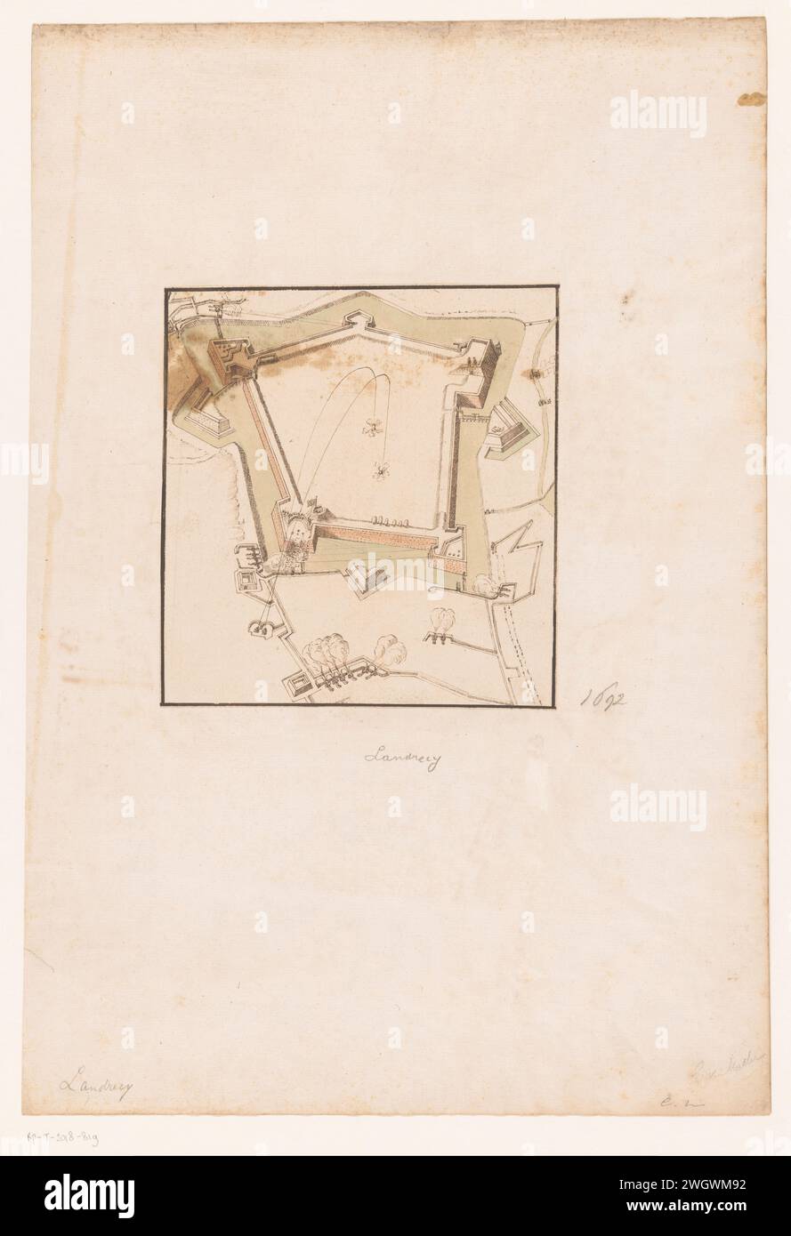 Landschie fortress, Anonymous, 1692 drawing paper. ink. watercolor ...