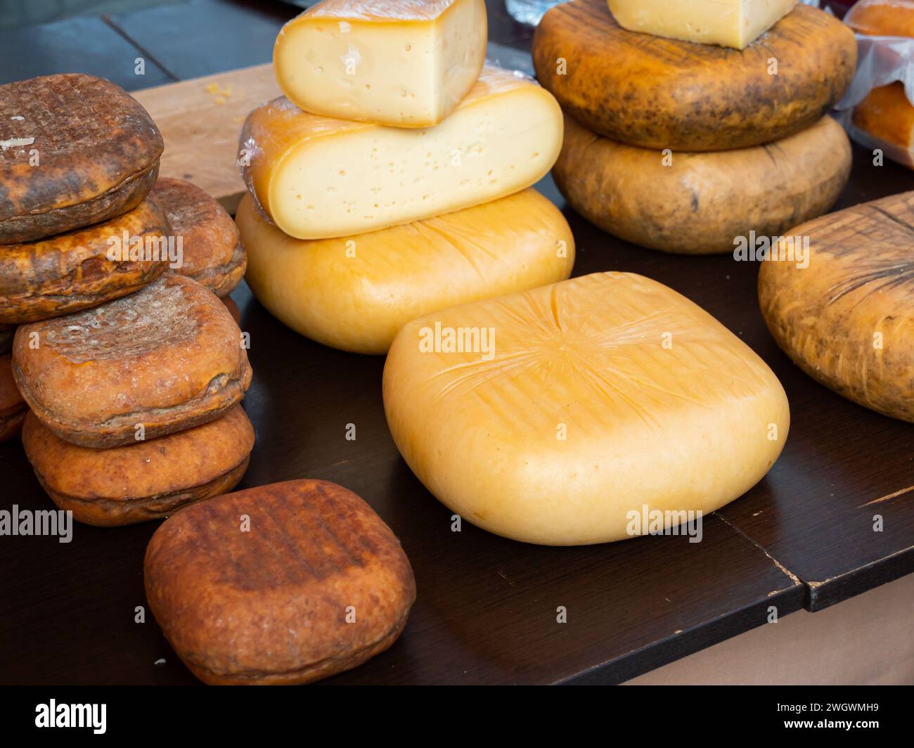 Counter in cheese shop with large assortment Stock Photo - Alamy