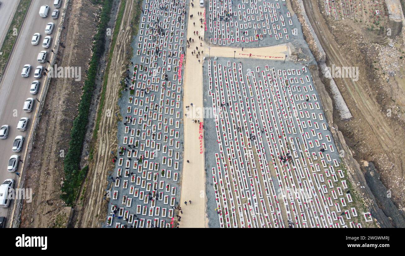 (EDITOR'S NOTE: Image taken by a drone) General view of the burial site ...