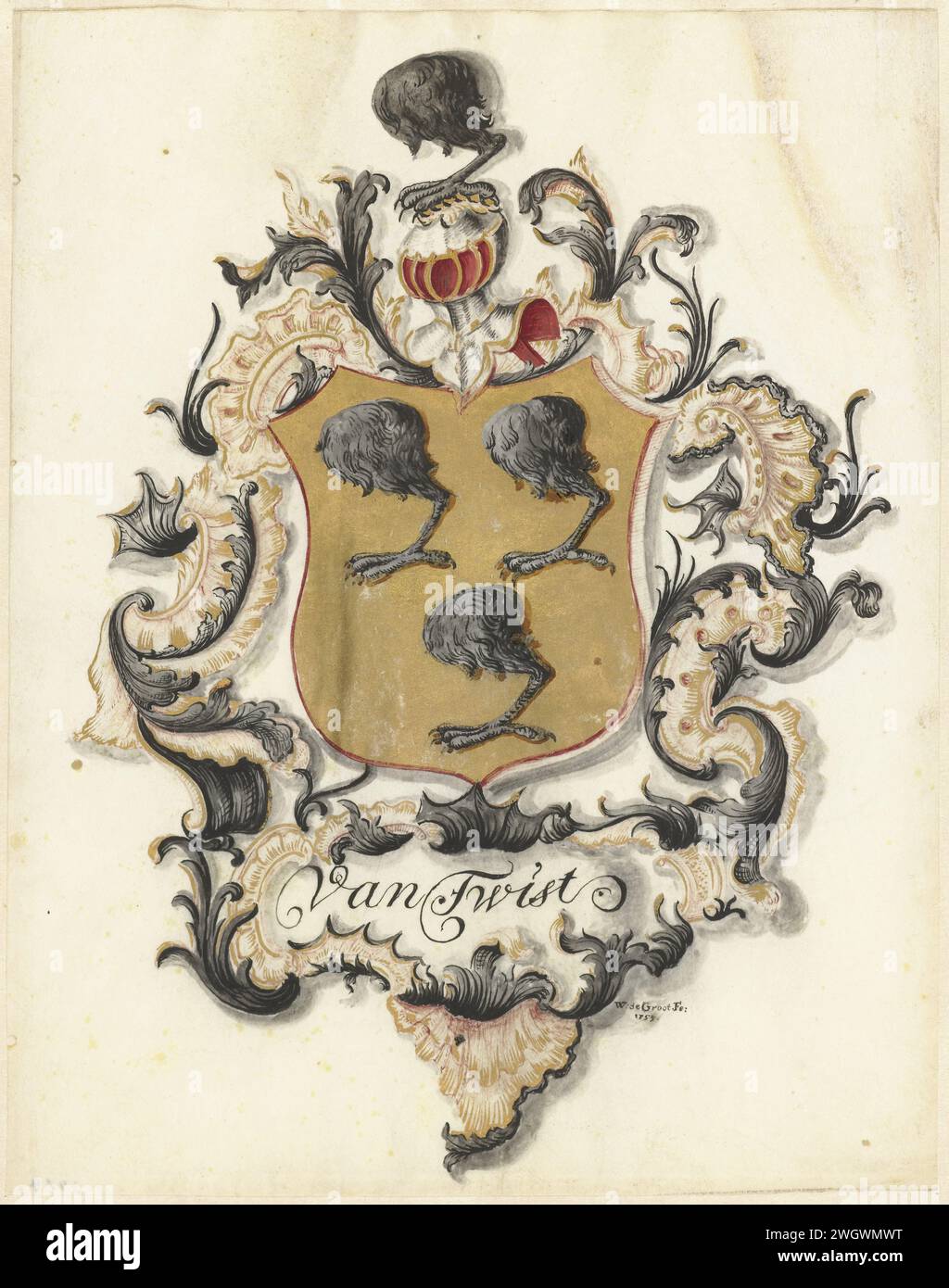 Coat of arms of Van Twist, Willem de Groot, 1755 drawing parchment ...