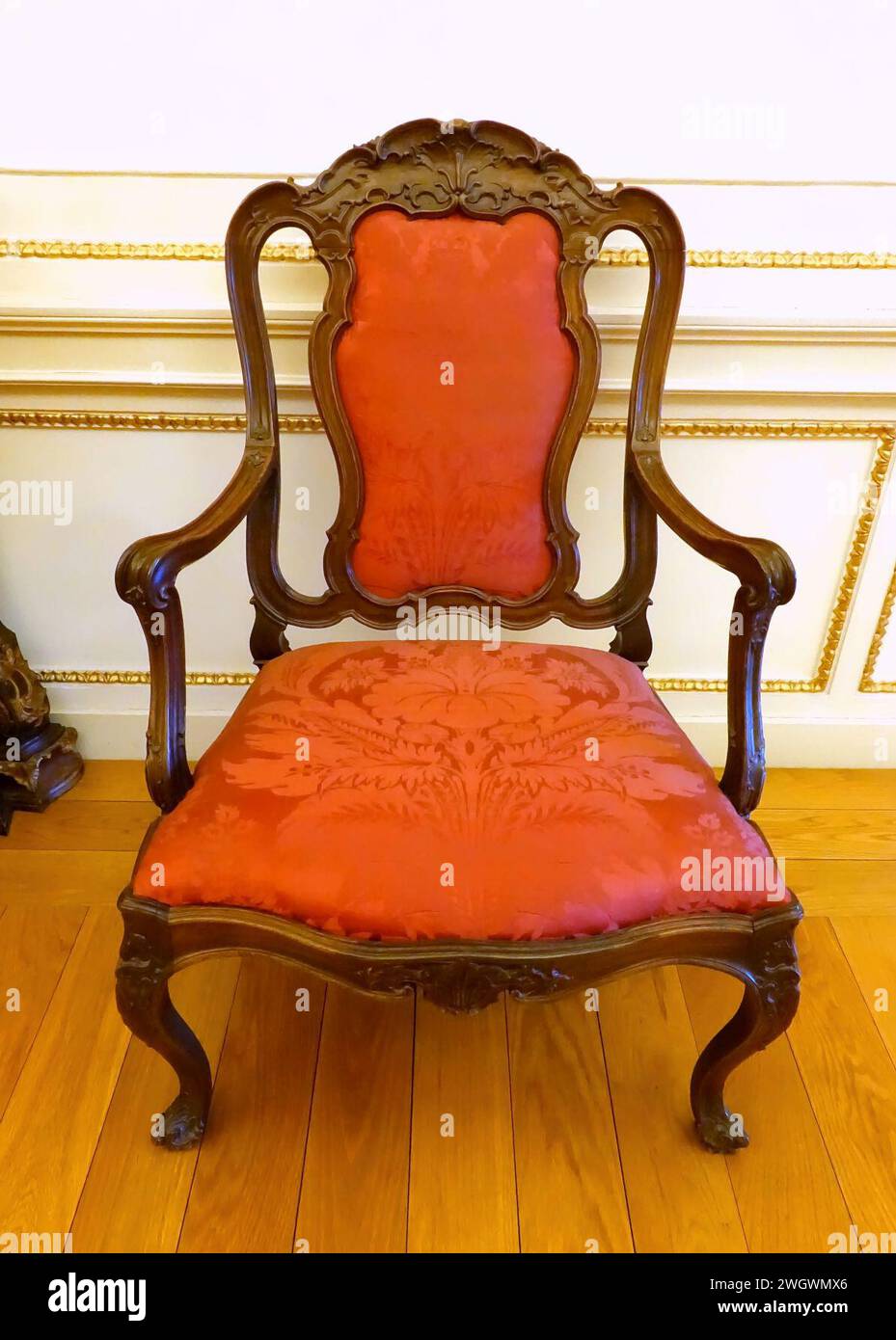 Armchair, Portugal, 1775-1800, brazilian ebony, damask Stock Photo - Alamy