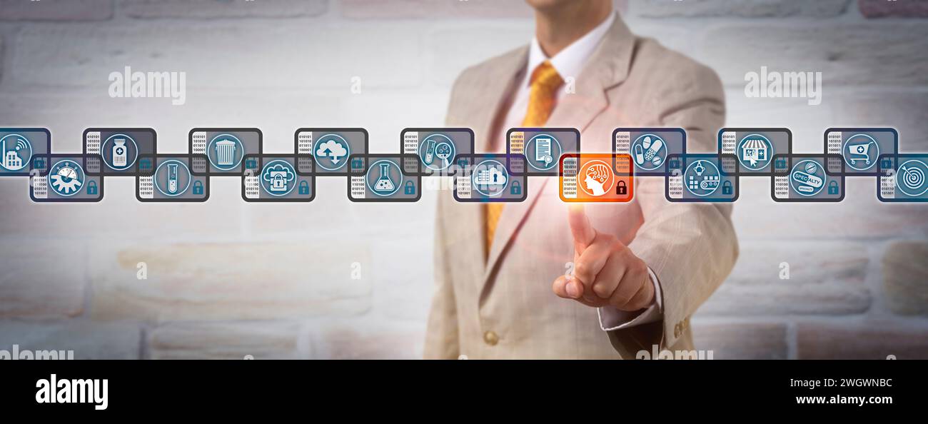 Unrecognizable pharmaceutical company executive choosing an artificial ...