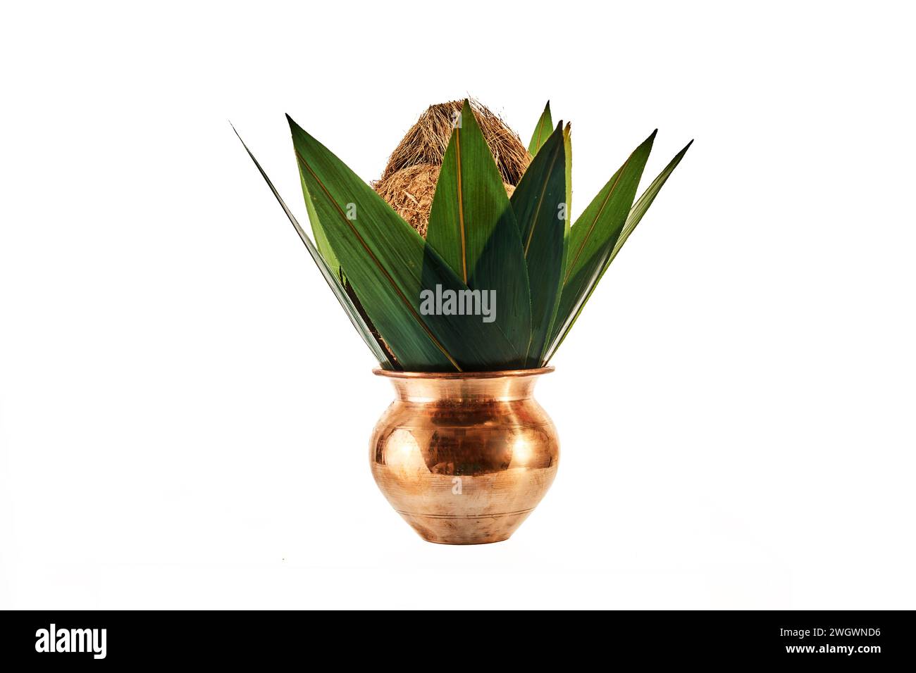 Traditional clay Kalash isolated on white. Hindu and Jain ritual ...