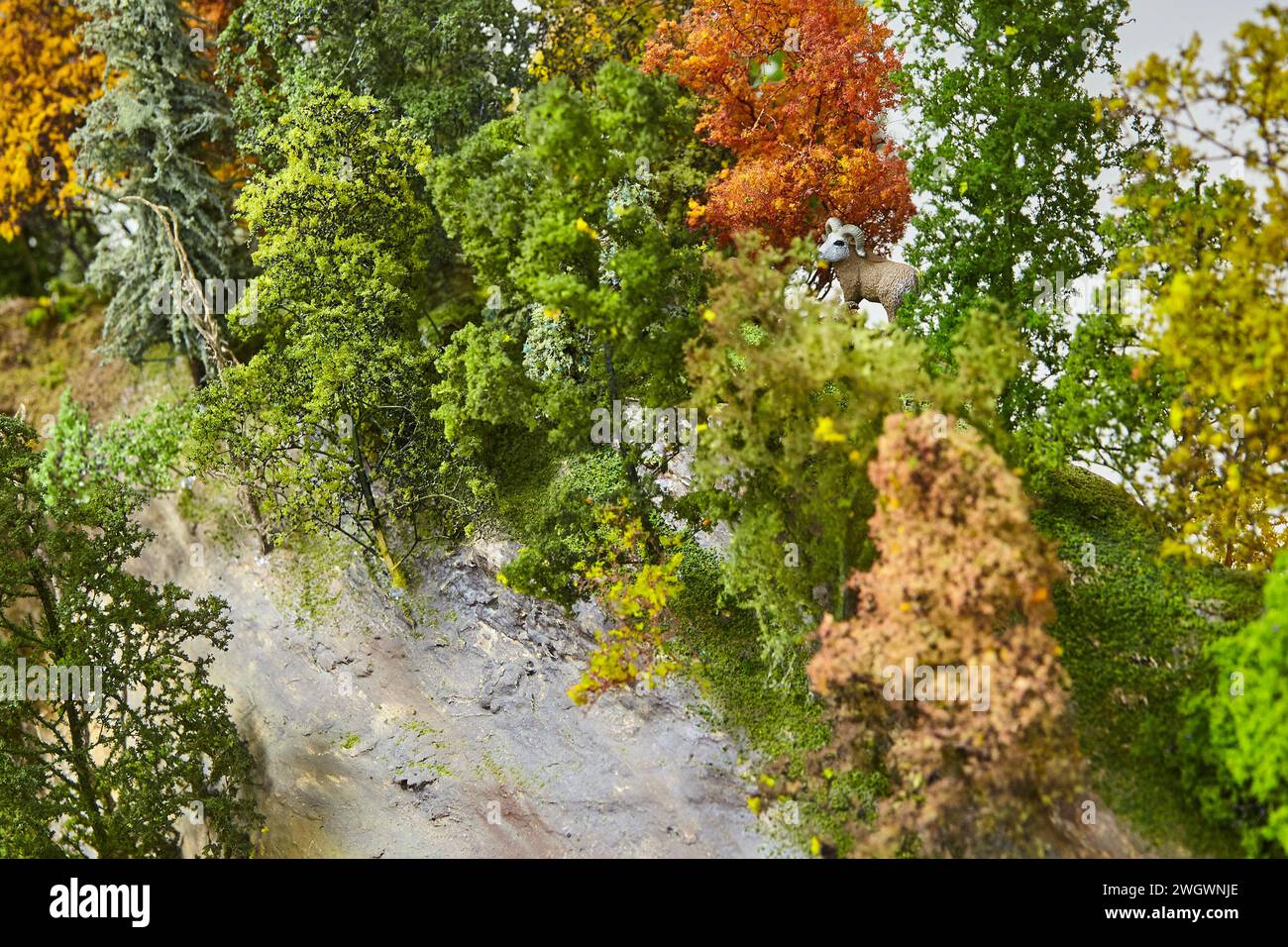 Miniature Autumn Forest Diorama with Model Sheep Stock Photo - Alamy
