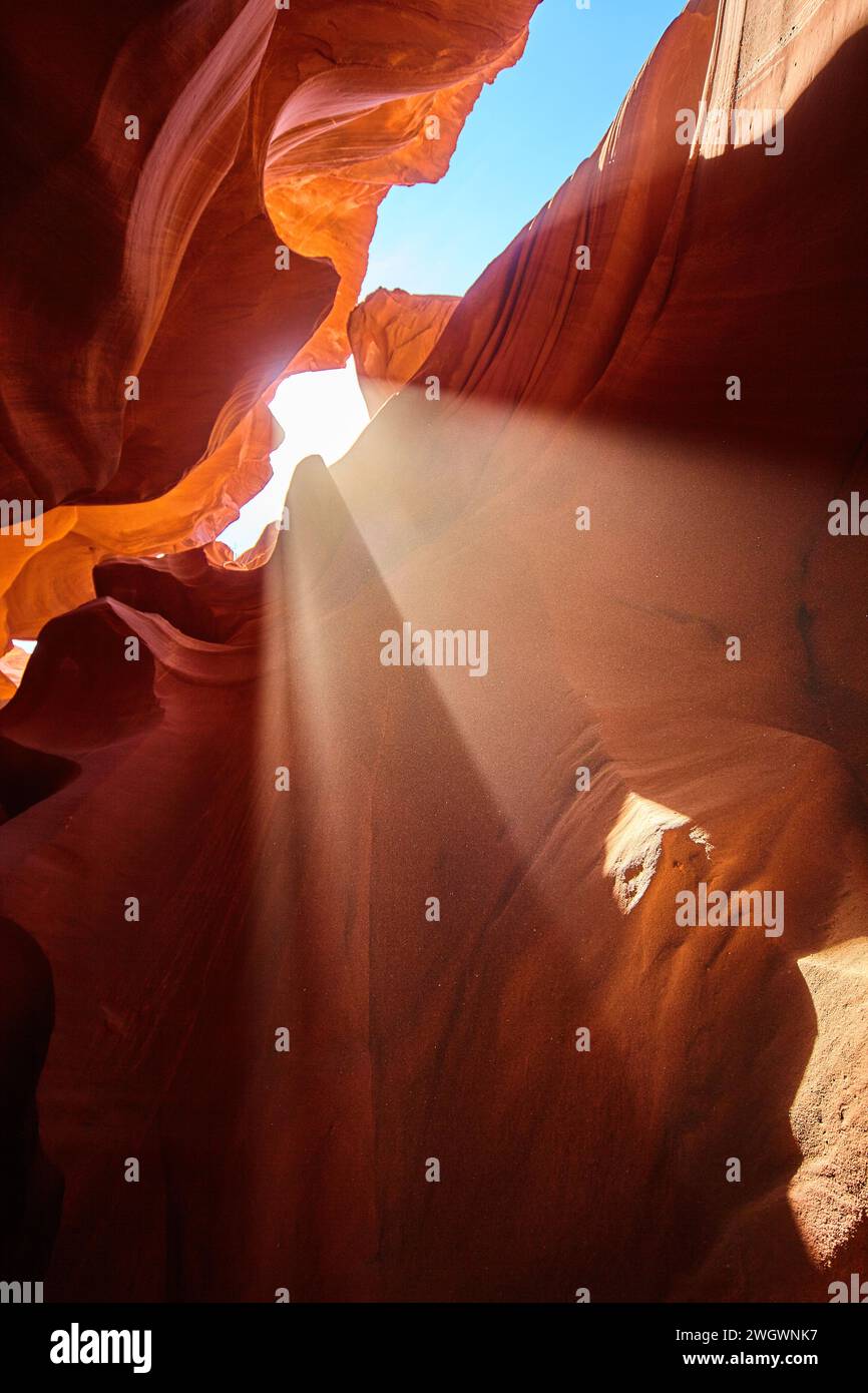 Sunbeam in Antelope Canyon, Warm Sandstone Walls, Upward View Stock ...