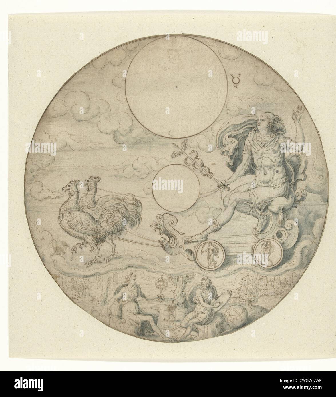 Planet Mercury, Hans Collaert (1), 1558 - 1568 drawing Design for a ...