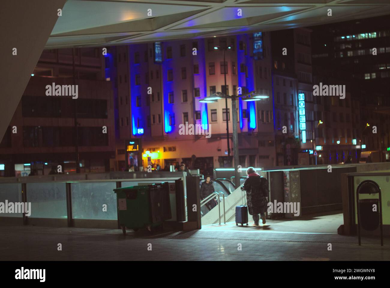 Brussels, Belgium. 5 February, 2024. Entrance to the metro. Passengers ...