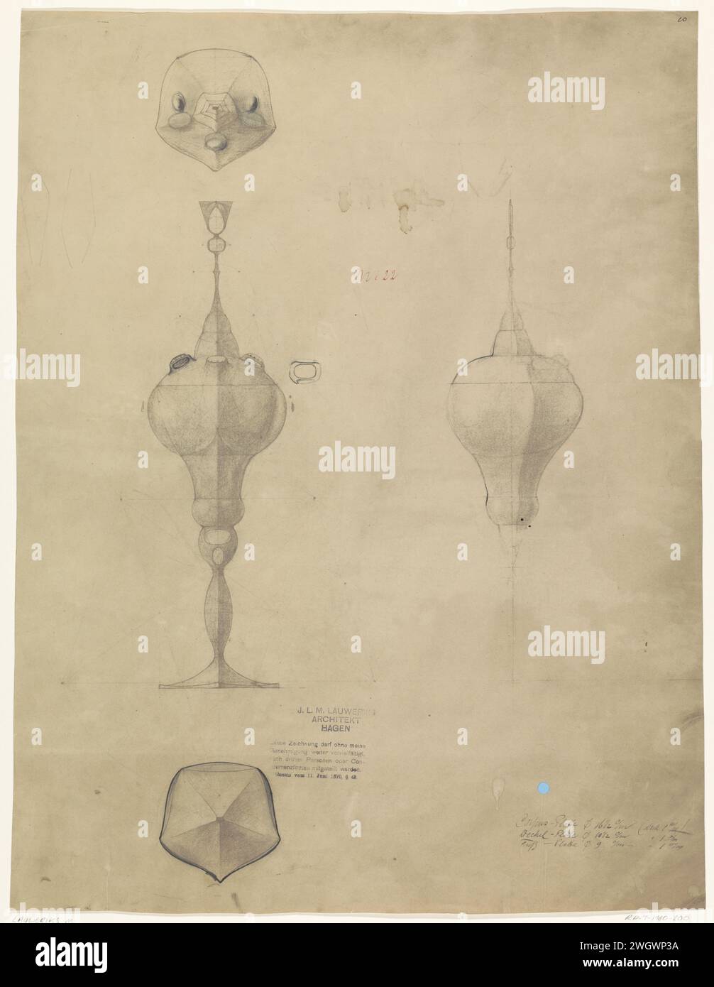 Design for a silver chalice with lid, Mathieu Lauweriks, 1874 - 1932 ...