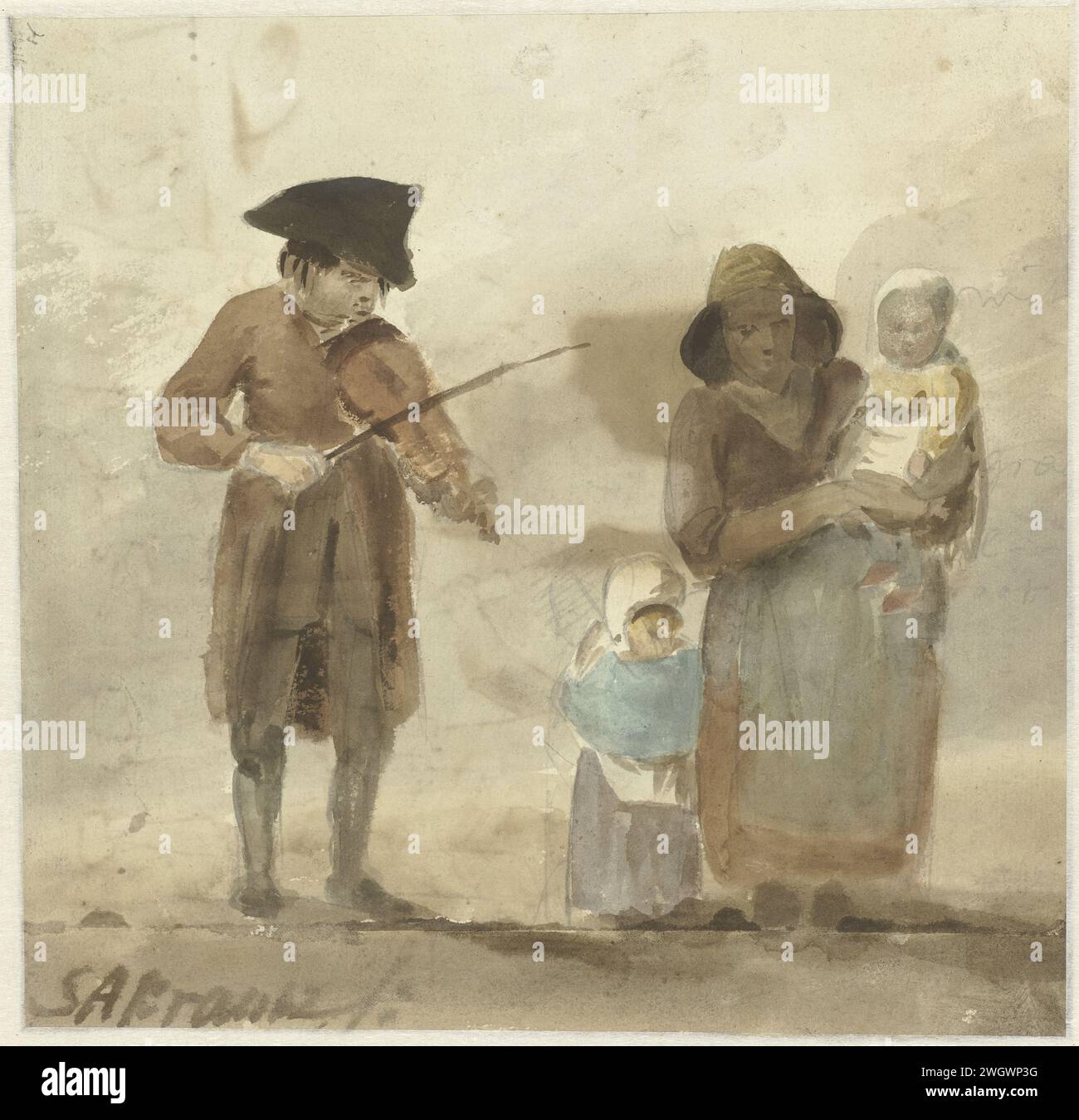 Street musician with wife and children, Simon Andreas Krausz, 1770 ...