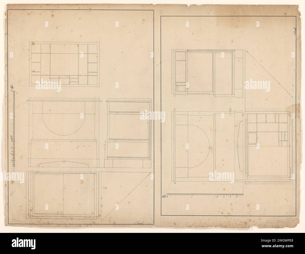 Two designs for toilet commodes, Carl Friedrich Thiele, c. 1825 - c ...