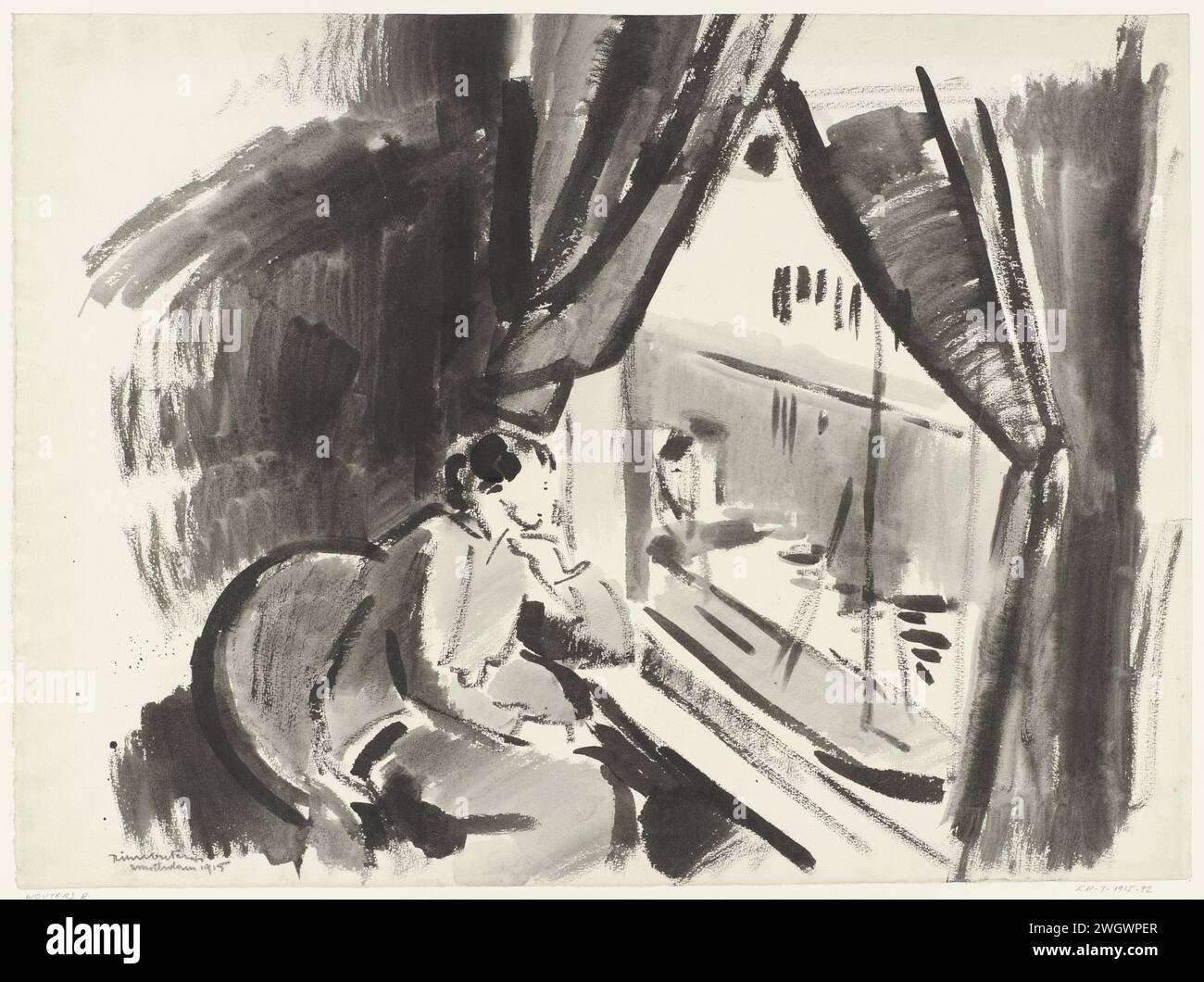 Woman aan 't Venster, Rik Wouters, 1915 drawing paper brush human ...