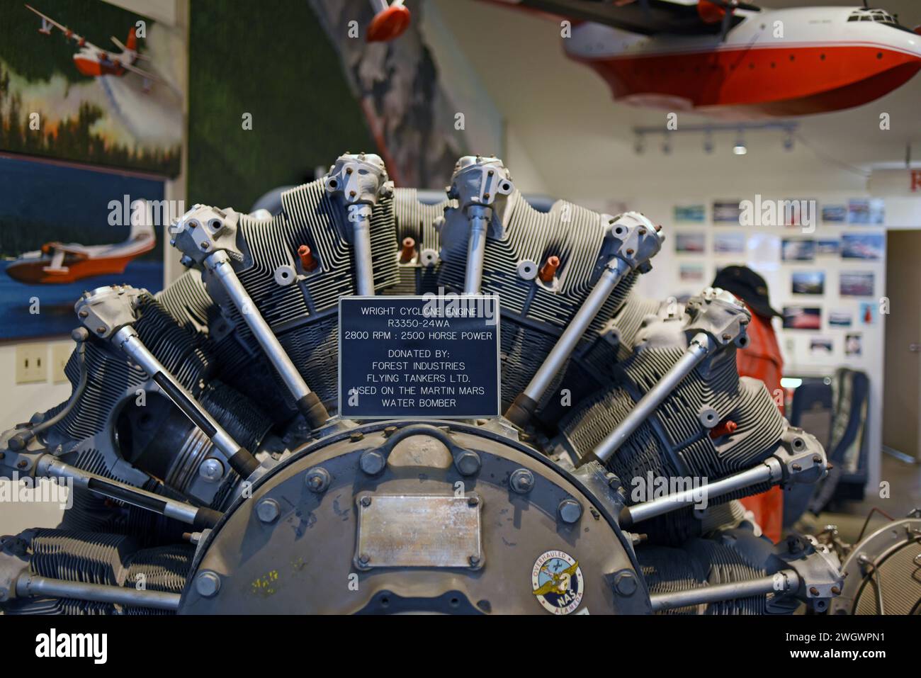 A Wright Cyclone aircraft engine on display at the British Columbia ...