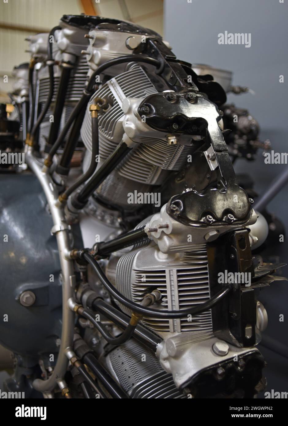 A Wright Cyclone 9 K1820 aircraft engine on display at the British ...