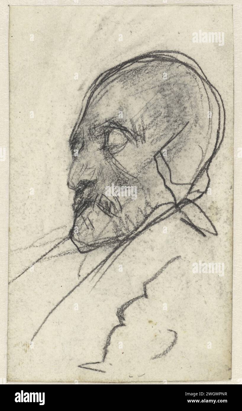 Oude Manskop, Jac van Looij, 1865 - 1930 drawing paper. chalk Stock ...