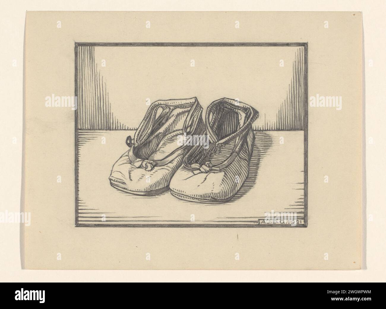 Pair of shoes, Julie de Graag, 1921 drawing paper. pencil shoes, sandals Stock Photo - Alamy