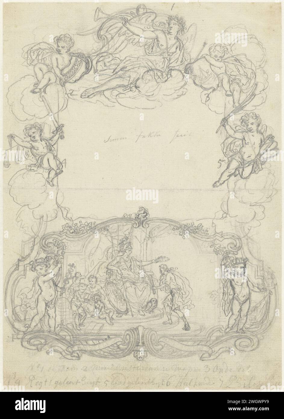 Minerva keeps laurel wreath above young with BUL, Simon Fokke, 1745 - c ...