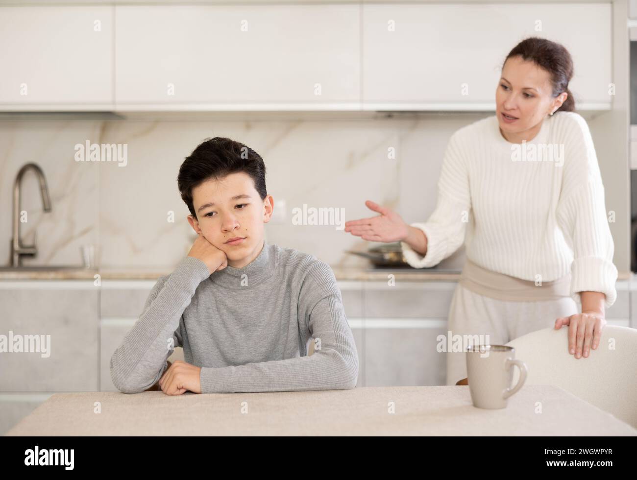 Mother and son arguing Stock Photo - Alamy