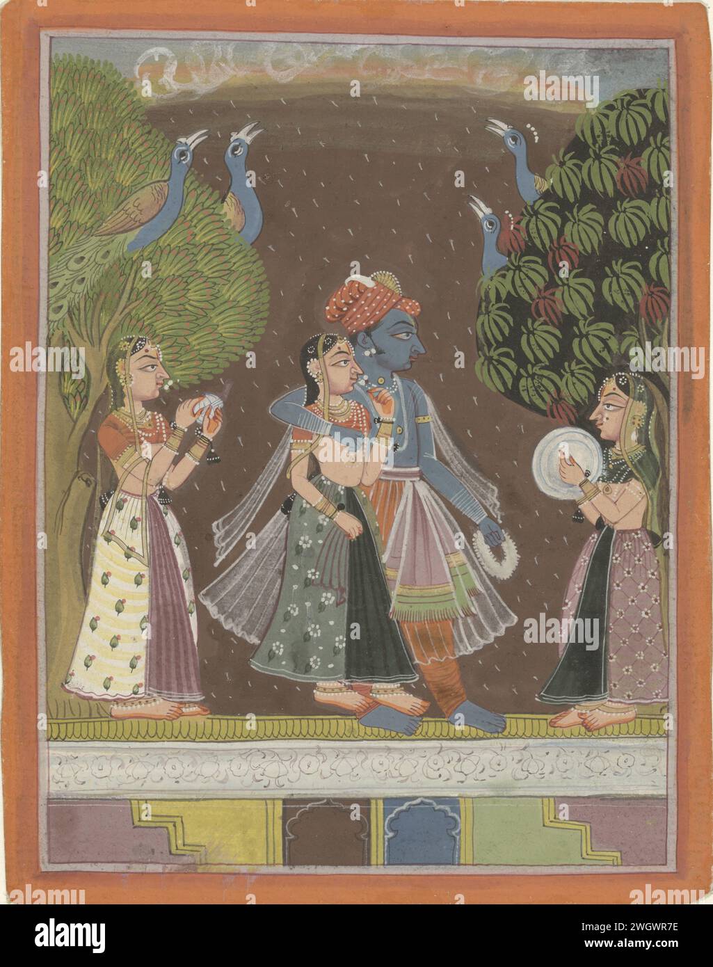 Megha raga, anonymous, c. 1690 Indian miniature. drawing In the middle ...